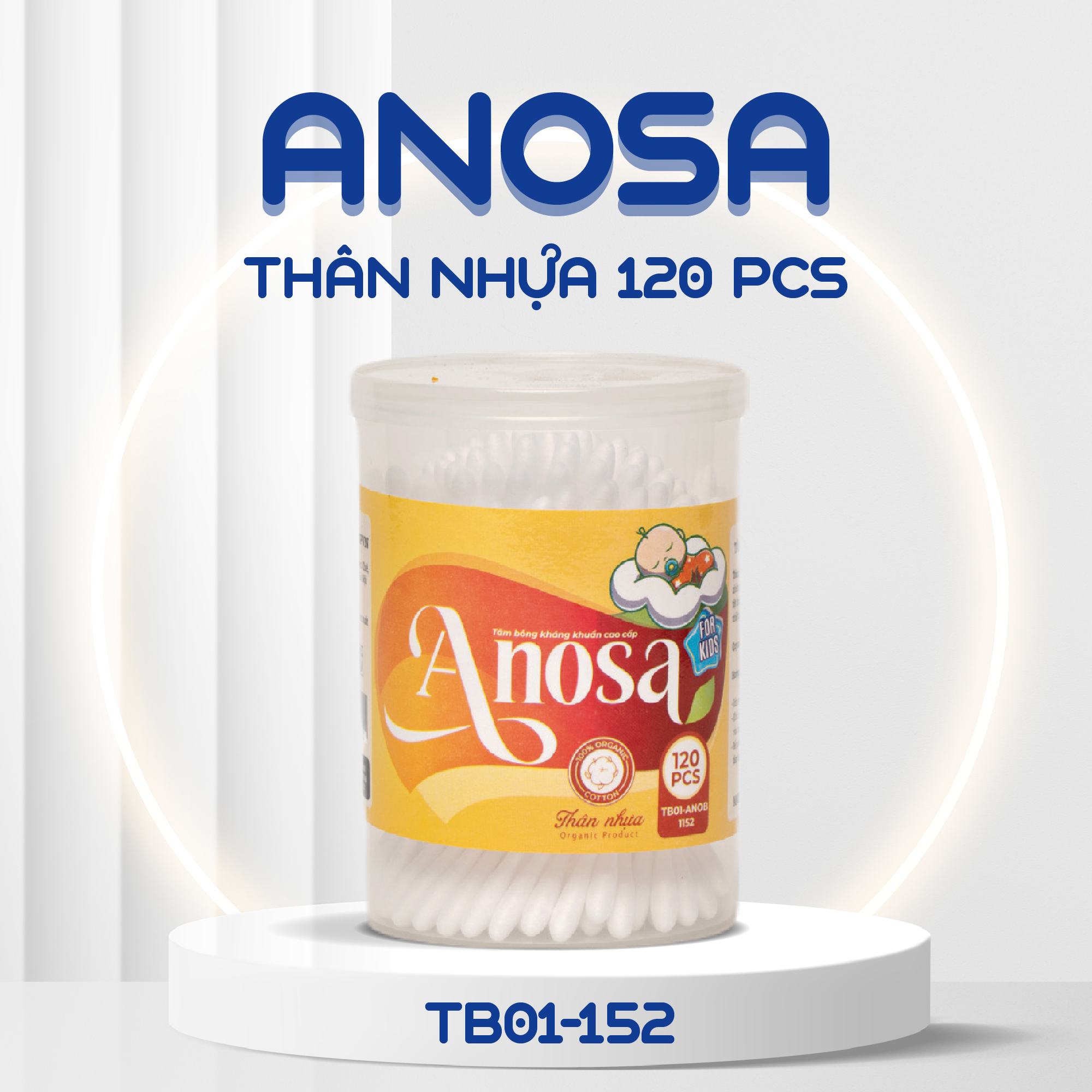 Tăm bông Anosa trẻ em thân nhựa hộp xoay 120 que TB01-ANOB-1152